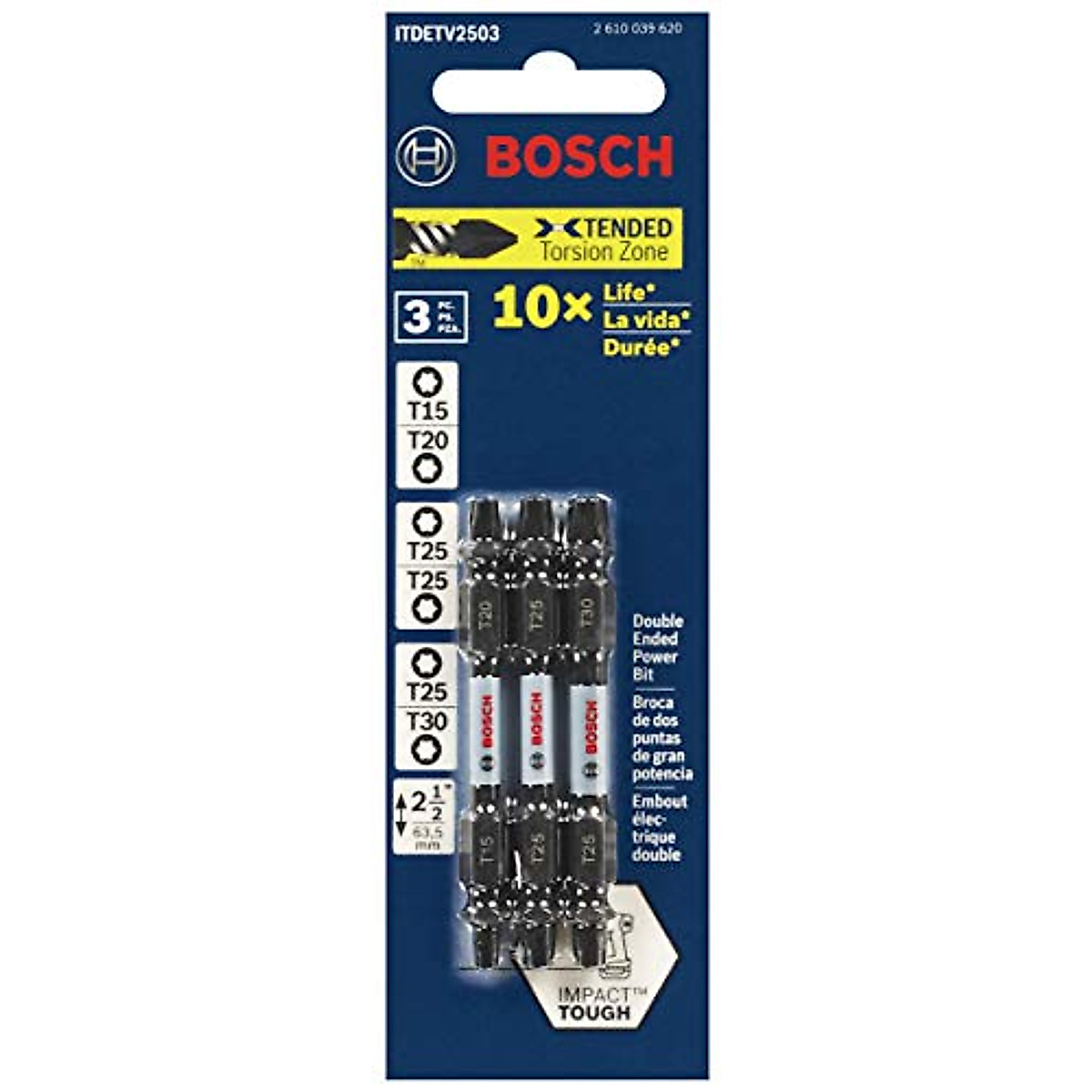 BOSCH ITDETV2503 3-Piece 2-1/2 In. Impact Tough Double-Ended Screwdriving Bit Assorted Set