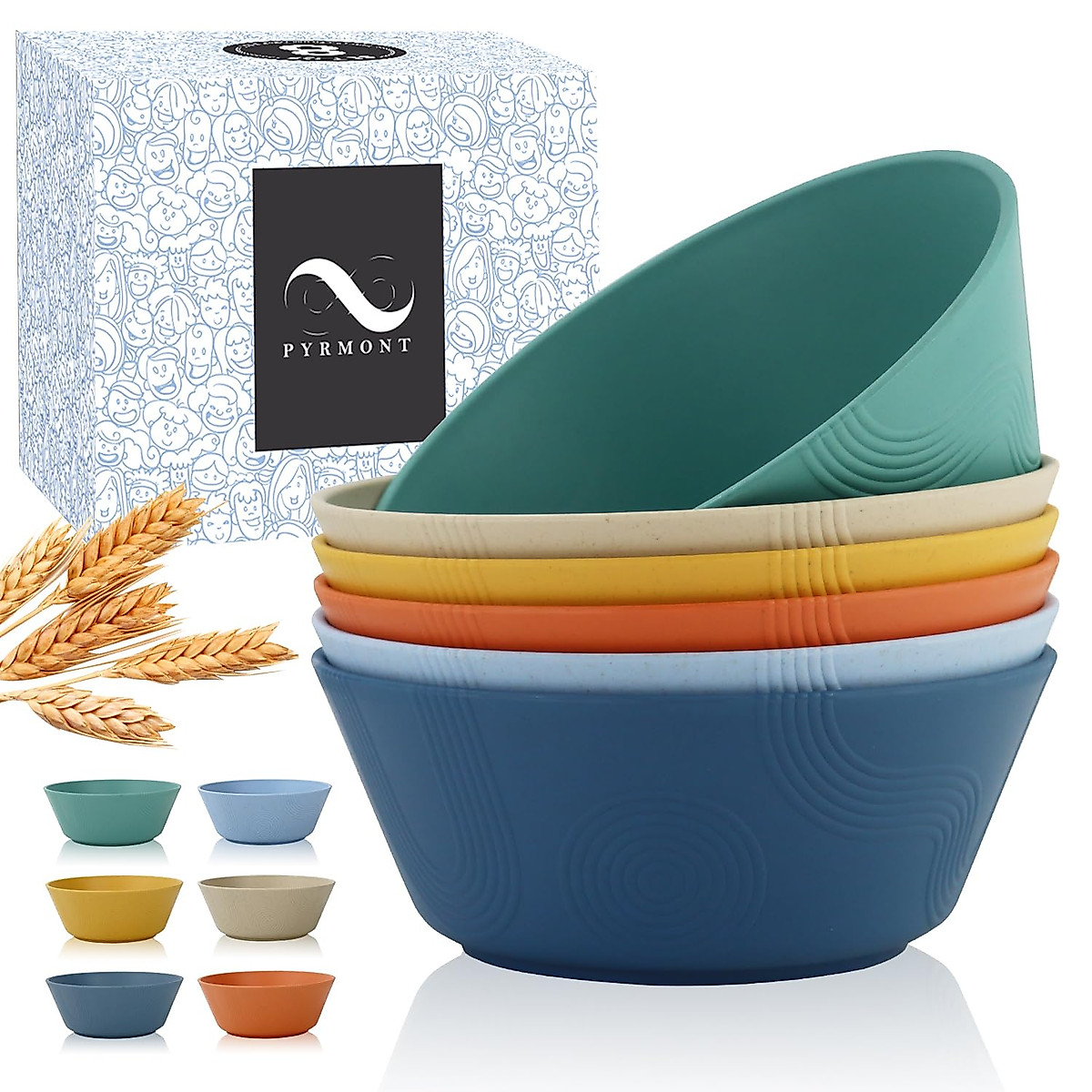Cereal Bowls Set of 6 - 36oz Wheat Straw Bowls with Unique Textured Design Soup Bowls - Microwave & Dishwasher Safe Bowls Salad Bowls - Alternative for Plastic Bowls for Serving Salad,Pasta - Multi
