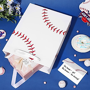 Baseball Party Gift Bag, Large White Baseball Gift Wrap Bags with Tissue Paper Greeting Card Decorations for Sport Party Favor Baseball Birthday Goodie Gifts Wrapping Bags for Kids Teens Team Supplies