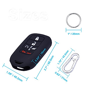 Wisdompro Key FOB Cover with Keychain for Honda Accord Civic CR-V Pilot Passport Insight, Silicone Full Protection Smart Remote Key Case Protector - Black, 2 Pcs