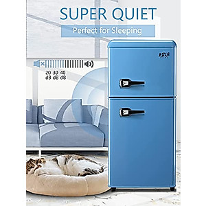 KRIB BLING Refrigerator with Freezer 3.5 Cu.Ft with 7 Level Adjustable Thermostat Control 2 Door Energy Saving Top-Freezer Compact Refrigerator Blue