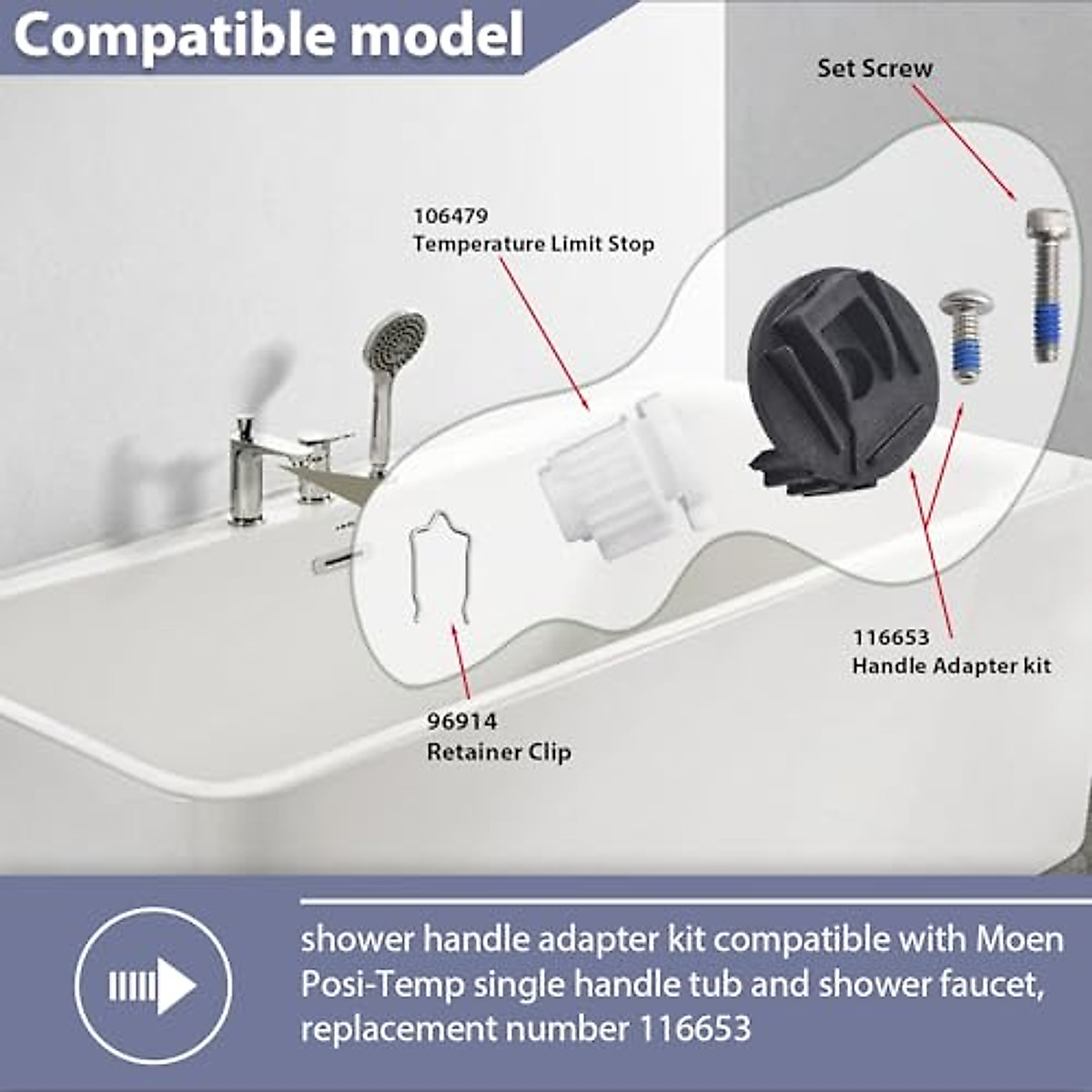116653 Posi-Temp shower handle parts for Moen Single Handle Tub/Shower Faucet Valve Cartridge 2 Pack