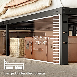 HOOBRO Queen Bed Frame with LED Lights, Metal Platform Bed Frame with Charging Station, 2 Outlets and 2 USB Ports, Heavy Duty Queen Size Bed Frame with End Stop, Ample Under Bed Space, Black