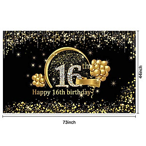 Kauayurk 16th Birthday Banner Backdrop Decorations & Balloon Garland Arch Kit for Boy Girl, Gold Extra Large Cheers to 16 Years Birthday Party Supplies, Sixteen Birthday Poster Photo Booth