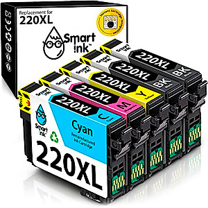 Smart Ink Remanufactured Ink Cartridge Replacement for Epson 220 XL T220 220XL to use with Workforce WF-2630 WF-2650 WF-2750 Expression Home XP-320 XP-420 XP-424 Printers (2 Black, C/M/Y 5 Multipack)