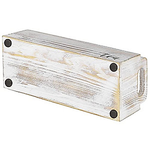 MyGift Shabby Chic Whitewashed Wood Tea Bag Storage Organizer Box, Tea Sachet Sugar Packet Holder and Server Rack Caddy with 3 Compartments and Cut Out Handles