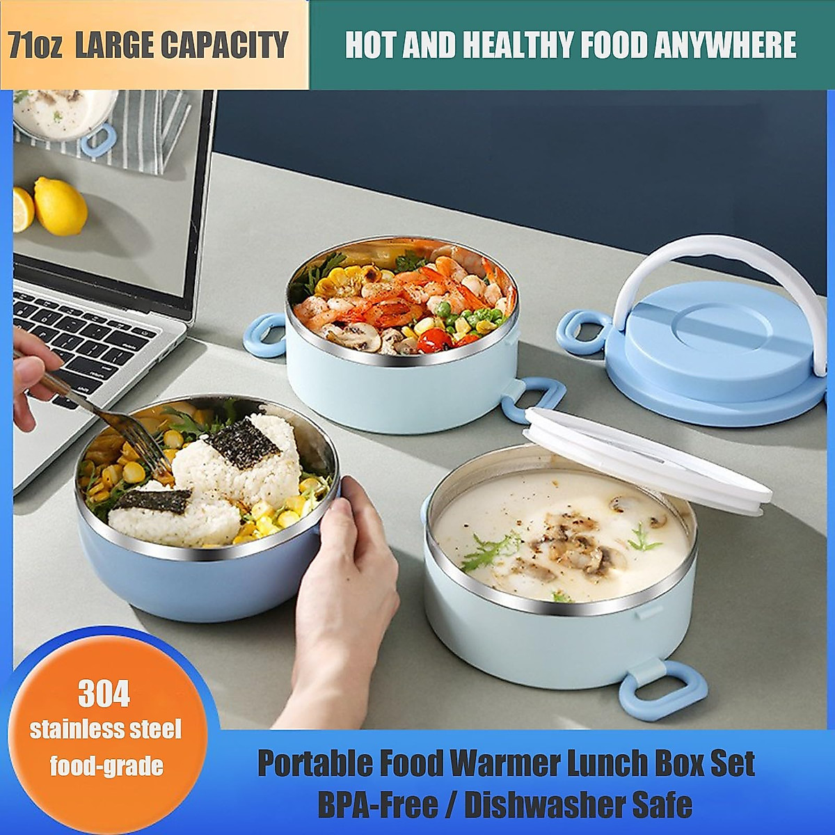 Bento Box Adult Lunch Box with Insulated Bag Spoon Fork, Stainless Steel Thermal Food Container 3-Tier Stackable Lunch Box for Adults Teens, Leak-proof Salad Snack Boxes for Work, School- Rainbow