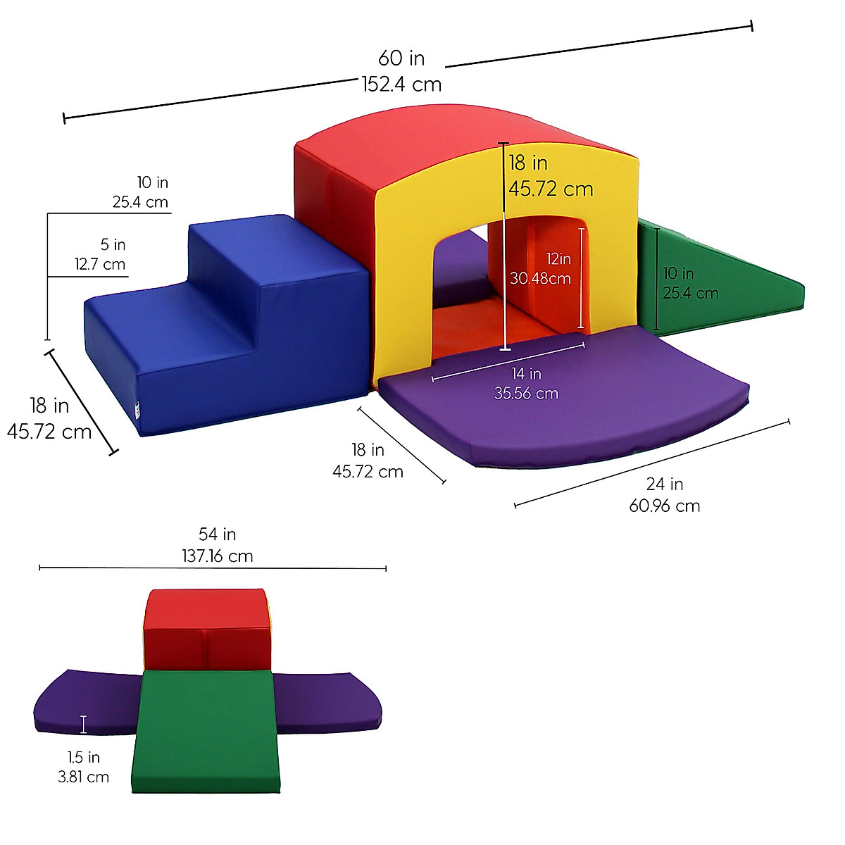 Factory Direct Partners 12825-AS SoftScape Playtime Grow-n-Learn Tunnel Climber Plus Pads for Toddlers and Kids(3-Piece) - Assorted, 12825-AS