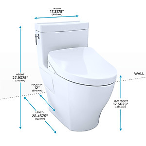 TOTO MW6263046CEFG#01 WASHLET+ Aimes One-Piece Elongated 1.28 GPF Toilet and Contemporary WASHLET S500e Bidet Seat, Cotton White