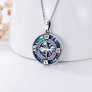 YAFEINI Compass Necklace Sterling Silver Compass Pendant Jewelry Gifts for Women (Compass)
