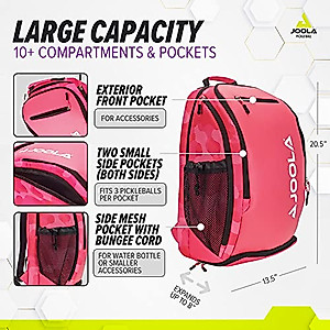 JOOLA Pickleball Bag - Vision II Deluxe Pickleball Backpack - Large Paddle Bag fits 4 Pickleball Paddles & Gear - Fence Hook, Extra Pockets, Ventilated Shoe Storage - Pink