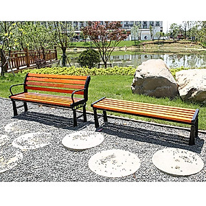 LASEVE Garden Benches, 3-Seater Wooden Outdoor Garden Bench,Cast Iron Frame Courtyard Patio Bench,Leisure Seat Park Bench with Backrest and Armrests,Weatherproof Porch Chair,for Lawn/Working Channel