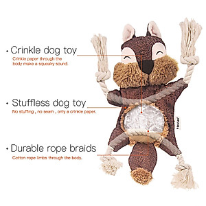 Durable Dog Toys for Aggressive Chewer Squeaky Indestructible Puppy Toys Tough Dog Squeaky Toys No Stuffing Crinkle Dog Toy, Rope Knots Puppy Chew Teething Toys, Sturdy Squirrel Interactive Pet Toy