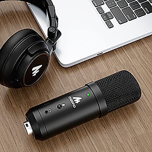 MAONO USB Podcast Microphone with Headphone Set, Zero-Latency Monitoring Computer Condenser PC Mic 192KHZ/24Bit with Mute Button for Recording, Voice Over, Streaming（AU-PM401H）