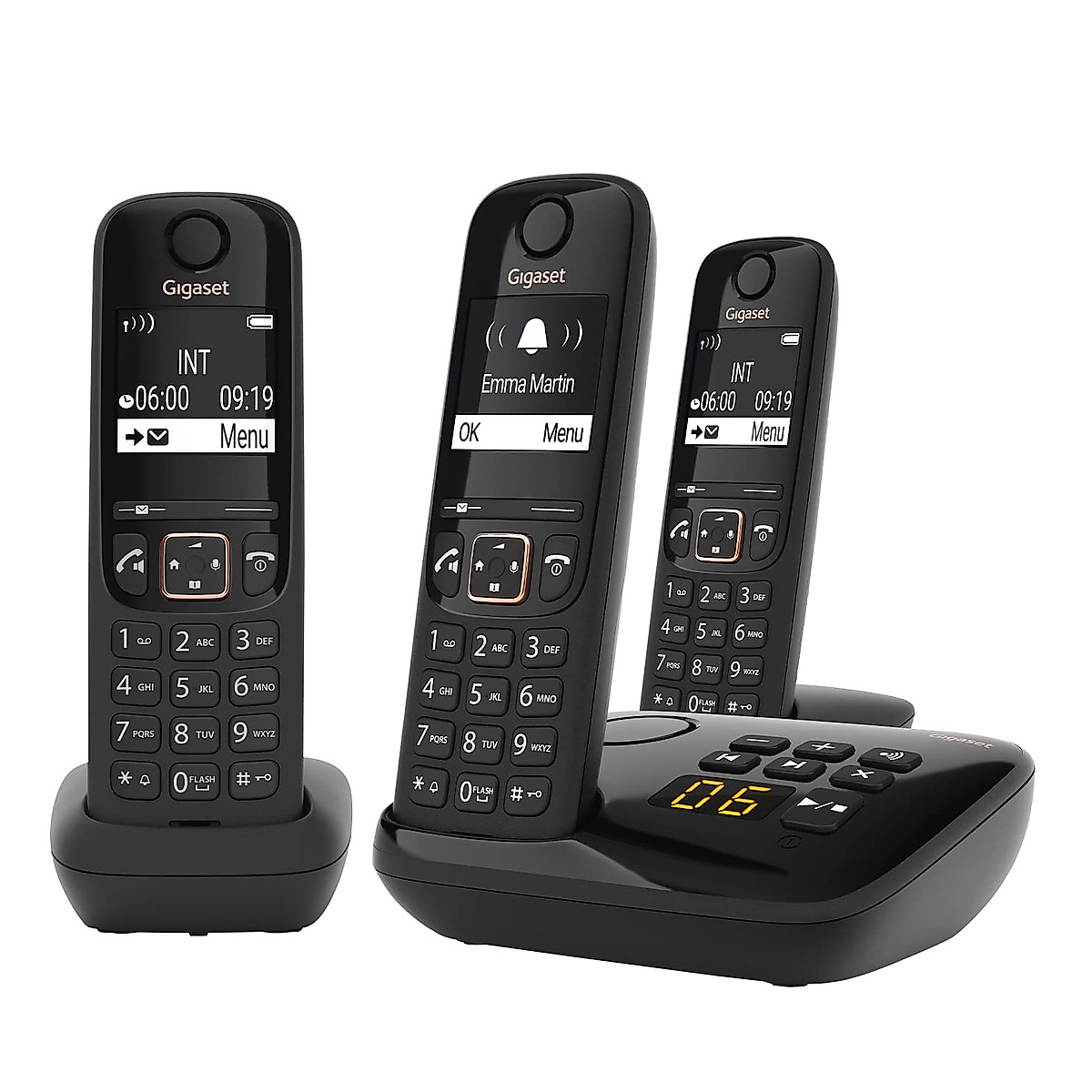 Gigaset A694A Trio - Three Cordless Phones - answering Machine - Caller ID - high Contrast Display - Brilliant Voice Quality HSP - Long Standby time 180 Hours - Made in Germany, Black