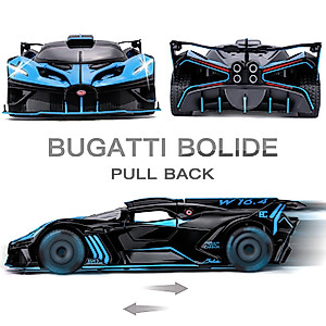 Toy Car Model for Compatible with 1:24 Bolide Alloy Diecast Collect Car Toy with Lights and Music, Pull Back Car Toys for Kids Boys Girls Gift (Blue)