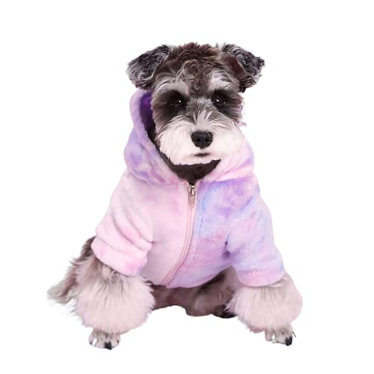 GORGLITTER Plush Dog Coat Tie Dye Puppy Hoodie Cat Flannel Zipper Warm Shirt Pet Clothes Purple Large