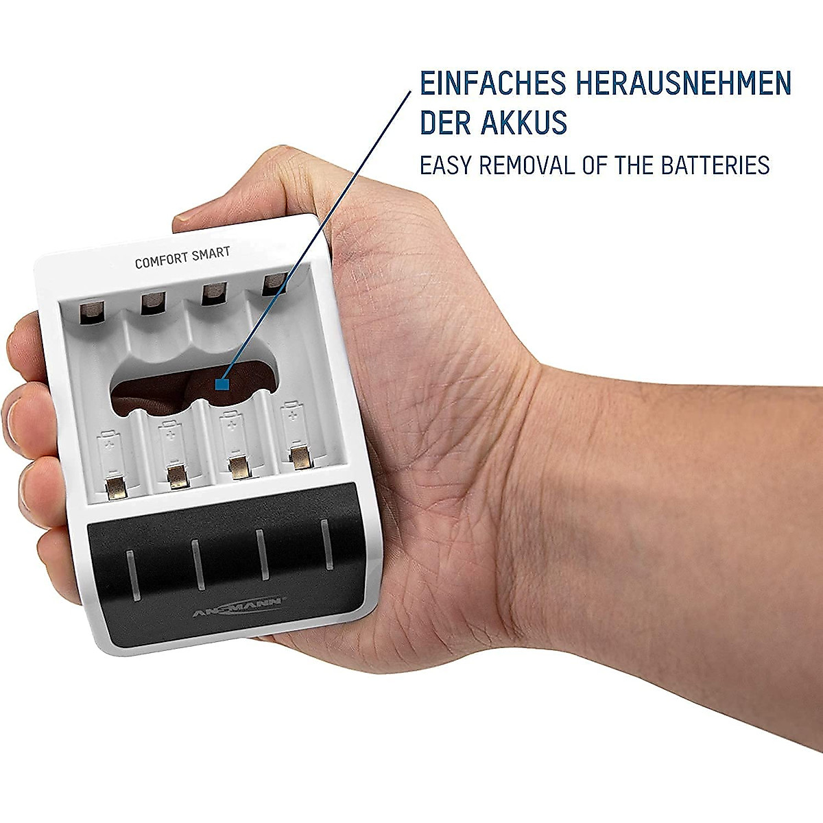 ANSMANN Battery Charger for 1-4 AA/AAA Batteries - with Perfect 7 Charging Technology & Repair Mode - Comfort Smart + 4 pcs Ansmann AA 2850 mah Slimline Rechargeable Batteries