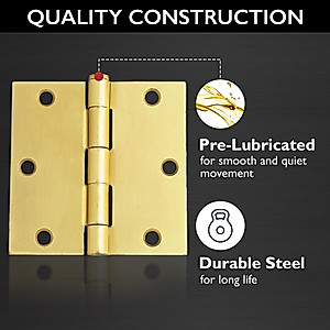 Design House 181461 Square Corner Steel Door Hinge Door Hardware Door Hinges Interior Doors, 3.5"x3.5", Satin Brass, 10-Pack