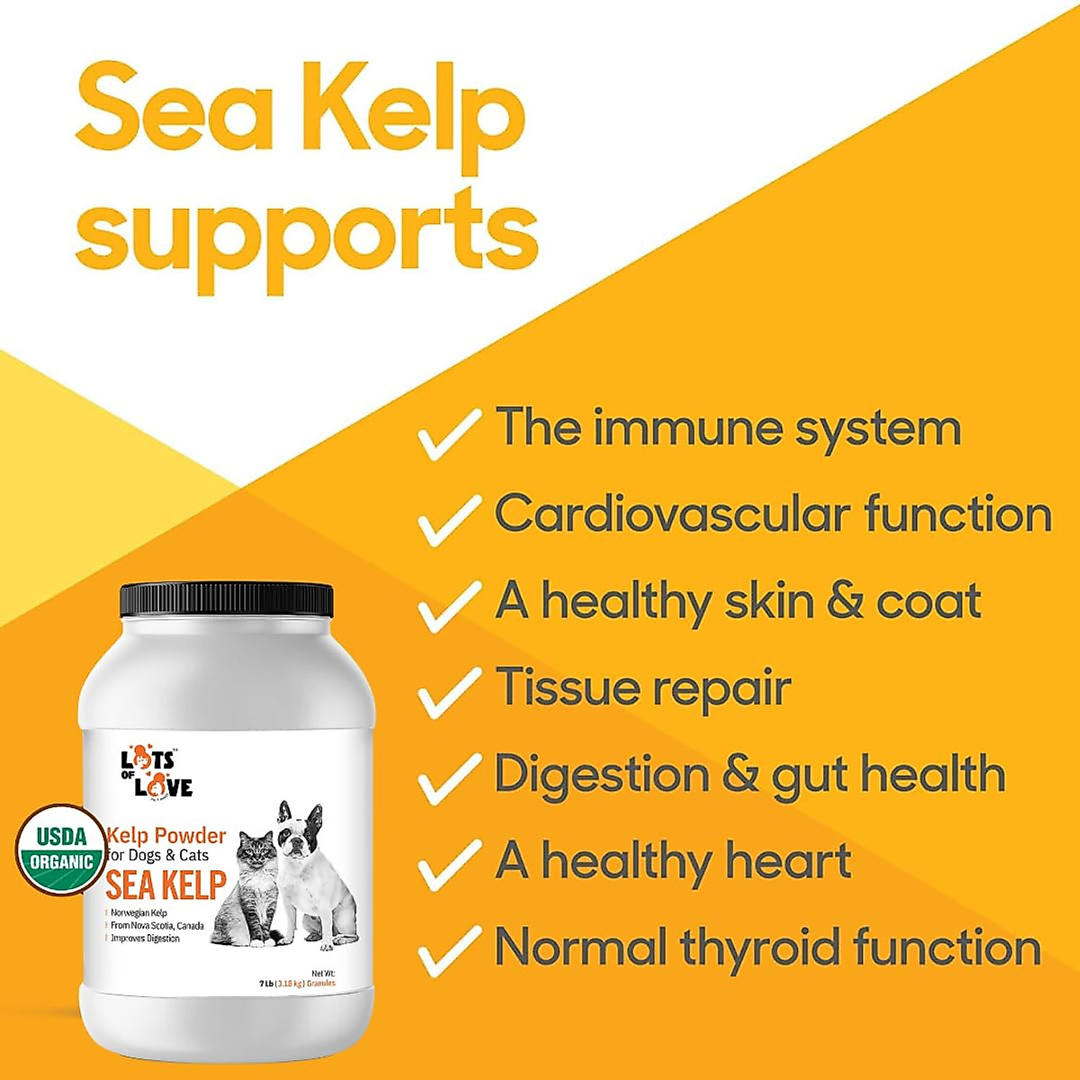 Organic Sea Kelp Powder for Dogs (7 Pounds, 3.2 KG), Iodine for Dog, Thyroid Support for Dog & Cat, Norwegian Kelp Dog Powder Supplement by Lots of Love