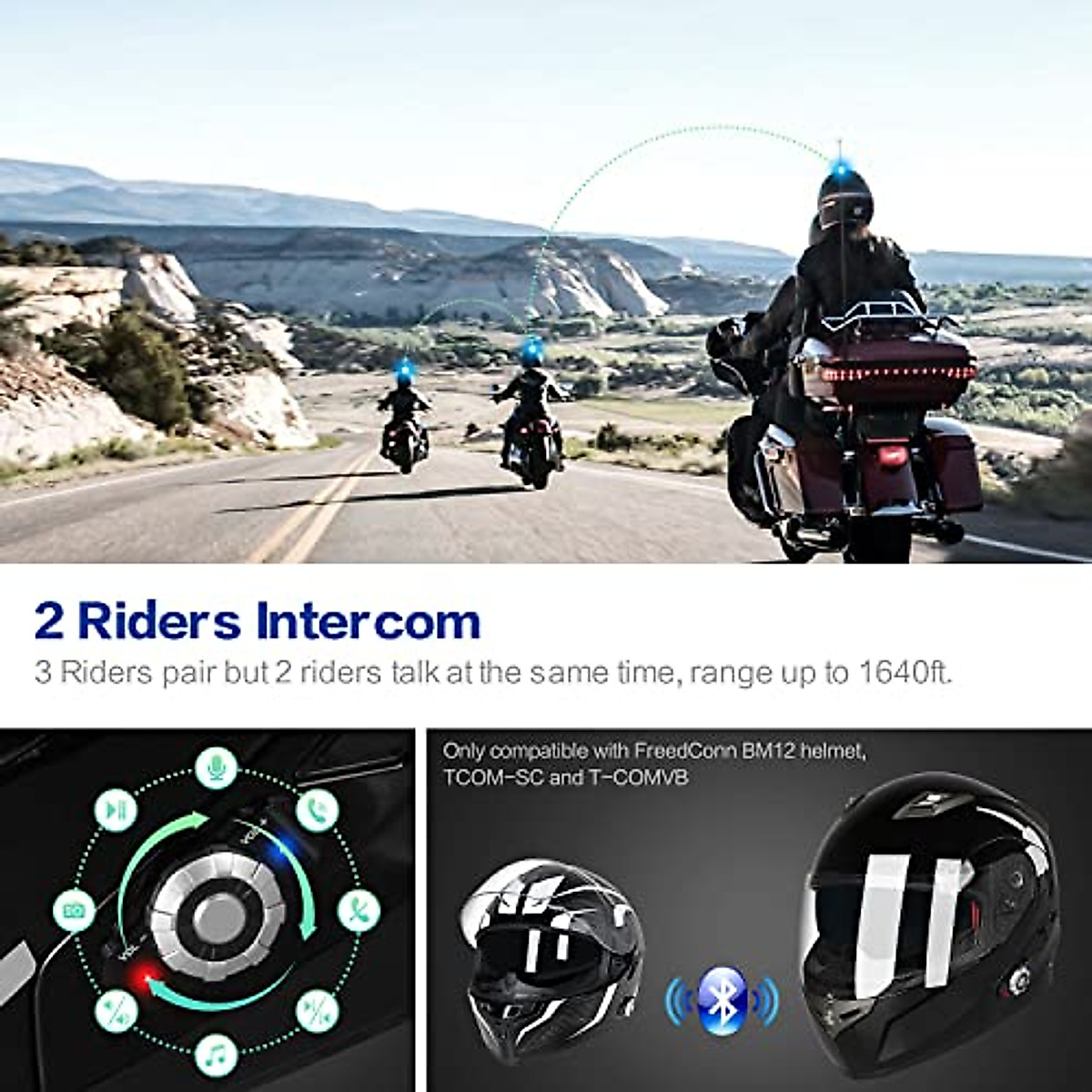 FreedConn Motorcycle Bluetooth Helmet BM2-S Flip Up Modular Bluetooth Motorcycle Helmet Voice Dial Hands-Free Call 500M 2-3 Riders MP3 FM DOT Motorcycle Helmet with Bluetooth 3.0 (Large, Gloss Black)
