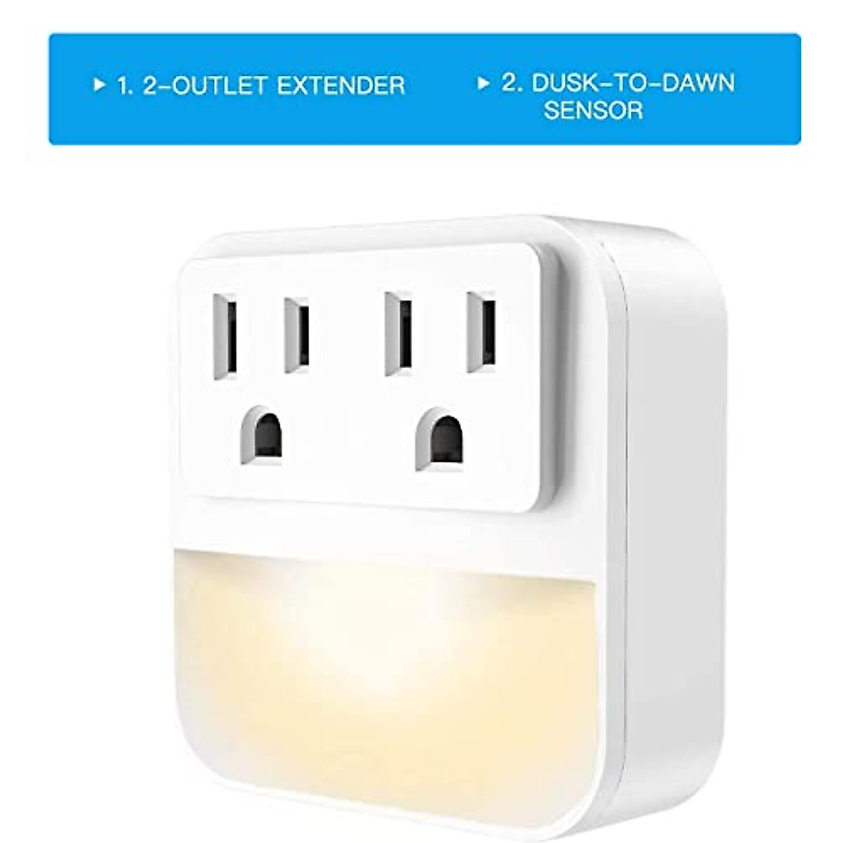 POWRUI Plug-in Night Light with 2-Outlet Extender, Warm White LED Nightlight with Dusk-to-Dawn Sensor for Bedroom, Bathroom, Kitchen, Hallway, Stairs, 4-Pack