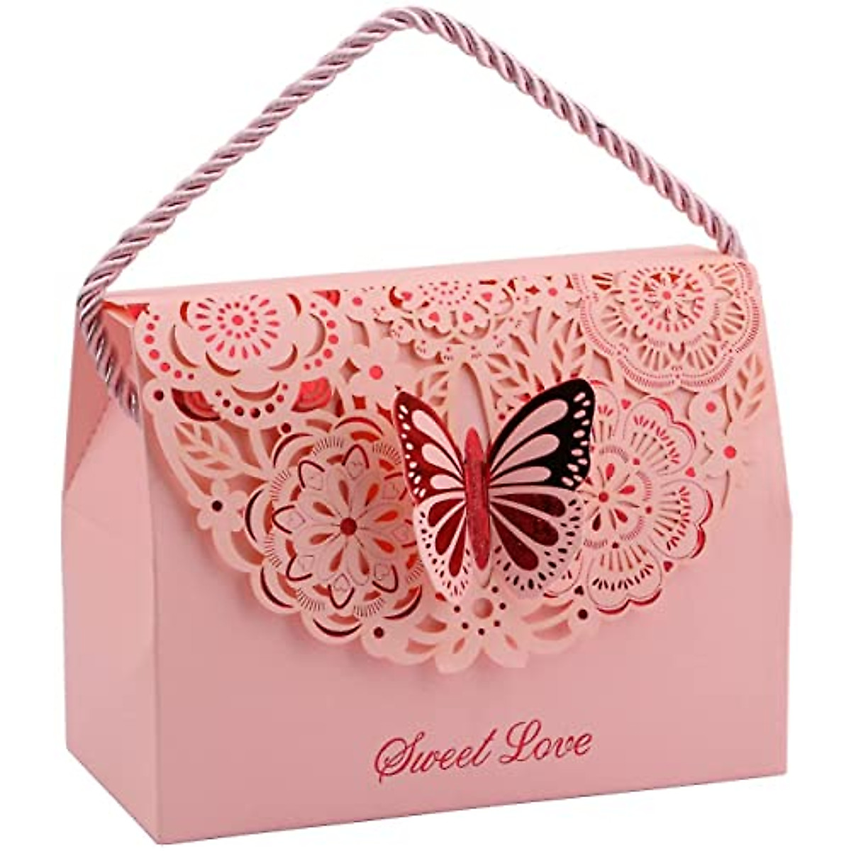 Driew Butterflies Purse Party Favor bags, 20 Pack Baby Shower Candy Gift Chocolate Favor Box Set with Handle for Wedding Decorative, Anniversary, Birthday Parties, Bridal Showers - Pink, 5.8"x2.9"x4.3"