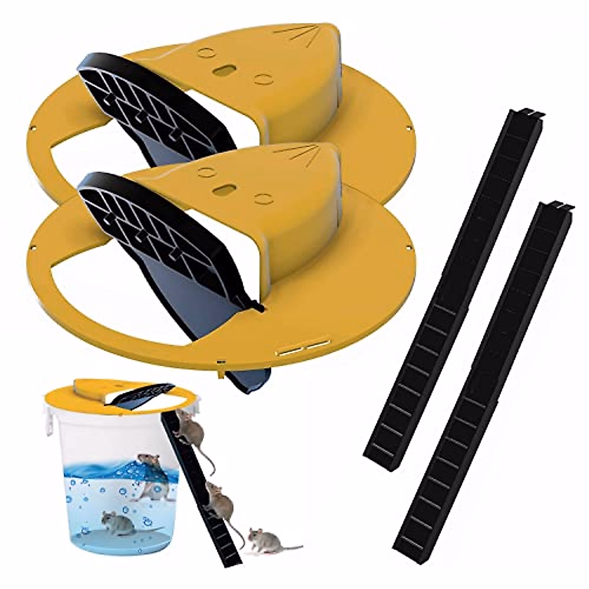 2 Pack Flip and Slide Bucket Lid Mouse Trap, Auto Reset Mice Chipmunk Traps for House Indoor Sanitary Mouse Traps Indoor Outdoors,Compatible 5 Gallon Bucket