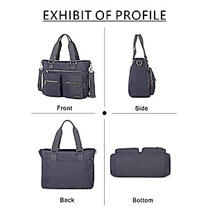 La Packmore Water Repellent Nylon Shoulder Bag Handbag Laptop Bag Teacher Nurse Tote Briefcase Clinical Bag (14-Inch, Charcoal)