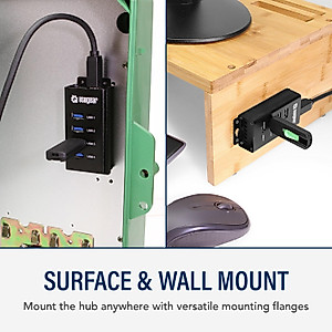 4-Port USB 3.2 Gen 1 Mountable Charging and SuperSpeed Data Hub with 5V/2A Power Adapter and USB Type-A to Type-B Cable Up to 900mA per Port Charging Function Wall and Surface Mounting