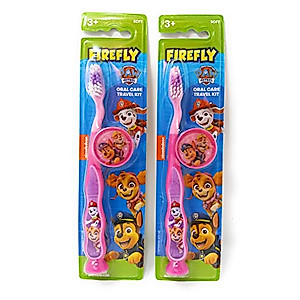 Firefly Nickelodeon Paw Patrol Kids Toothbrushes with Suction Cup and Toothbrush Cap - for Girls 3+ yrs. (2 Count (Pack of 1), Pink)