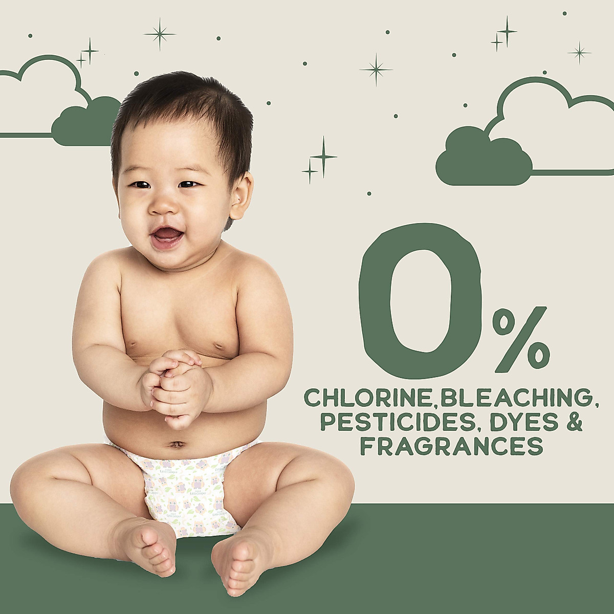 Happy Little Camper Ultra-Absorbent Natural Baby Diapers Size 5 - Hypoallergenic, Unscented & Chlorine-Free Disposable Diapers (150 Count) Come with Natural Baby Wipes (288 Count) for Sensitive Skin