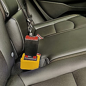 BPA-Free Car Seat Belt Buckle Booster Yellow (Size: Short, Model: Wrap-Around) - Snaps Around Receptacle - Gift Fun Kid Safety Stickers - Raises and Stabilizes Your Receiver (2-Pack)