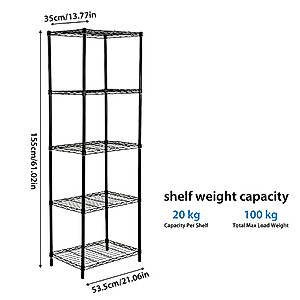 LEEJAY 5 Tier Black Wire Shelving Unit, Heavy-Duty Standing Storage Metal Shelf Rack for Bathroom Kitchen,Garage 20.87" W*13.78" D*61.02" H