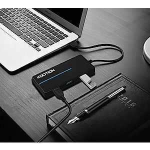 KOOTION 4-Port USB 3.0 Hub, Ultra-Slim Data Hub (5Gbps Transfer Speed) with LED Indicator for MacBook, Windows PC, Surface, Mobile HDD, Ultrabook, Flash Drive, Laptop (Black)
