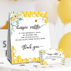 Sweet As Can Bee Baby Shower Game Cards, 50 Diaper Raffle Tickets and 1 Self-standing Diaper Raffer Sign-（LBLK-001）
