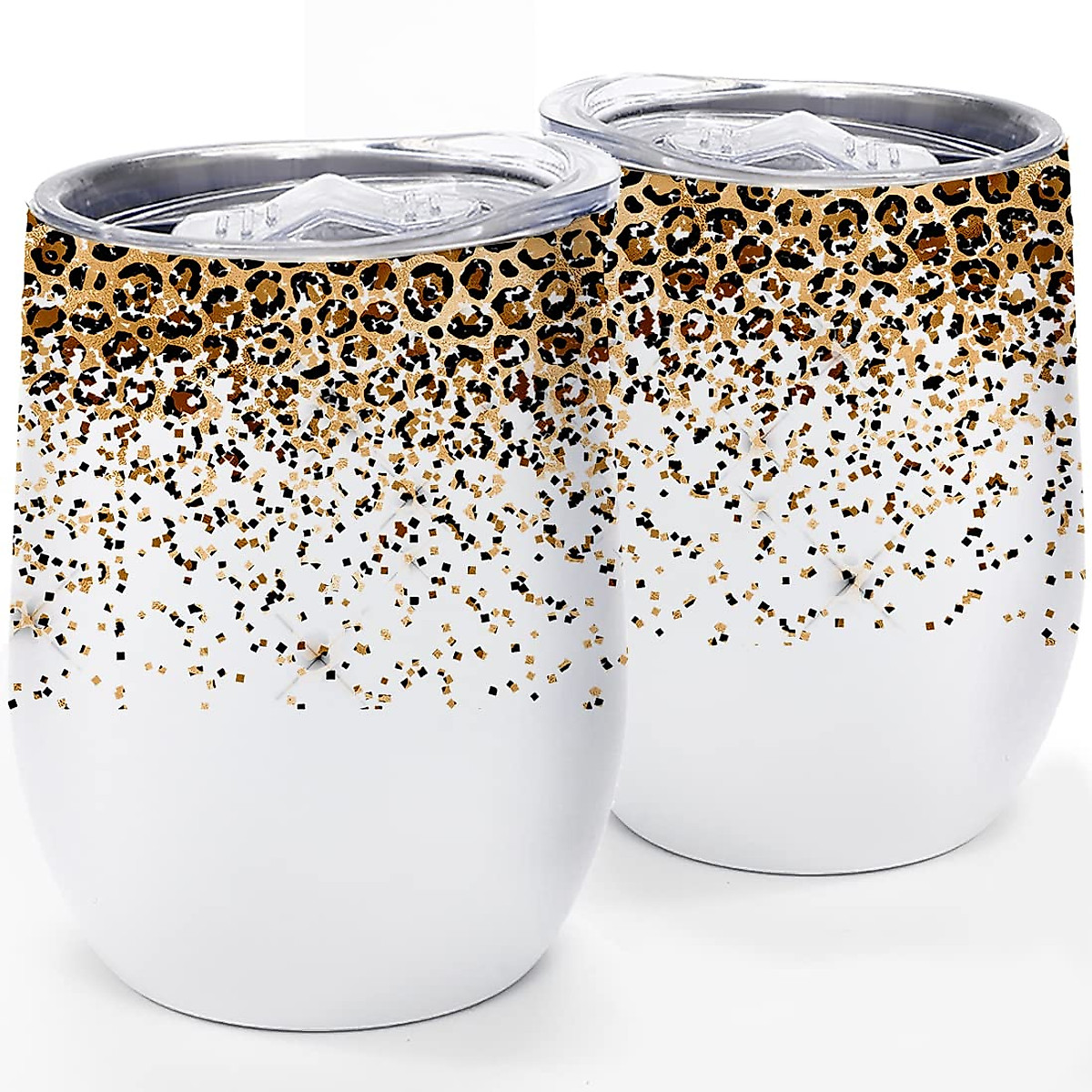 Leopard Print 12 oz Insulated Wine Tumbler with Lid - Personalized Pattern Stainless Steel Outdoor Wine Glass - Unique Birthday Christmas Gifts for Her Women Best Friends