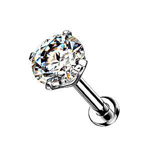 Pierced Owl 16-20GA G23 Implant Grade Titanium Threadless Push-in Prong Set CZ Crystal Top Flat Back Labret Monroe Lip Nose Cartilage Helix Tragus Conch Ear Lobe Barbell Stud (20GA (0.8mm))