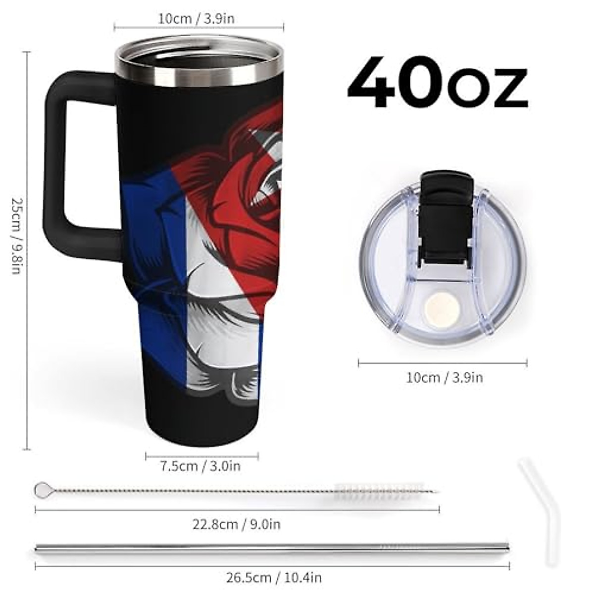 Rose Cuba Flag 40 Oz Tumbler with Handle And Straw Lid,Insulated Reusable Stainless Steel Travel Glass Mug 40 Ounces