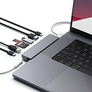 Satechi USB C Hub Multiport Adapter Pro Hub Max - USB4, USB-A Data, USB-C Data, Gigabit Ethernet, SD/Micro SD Port and Audio Jack - for M2/ M1 MacBook Pro/Air (Space Gray)