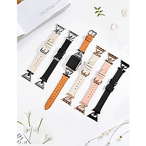 Wearlizer Leather Band Compatible with Apple Watch Band Women 38mm 40mm 41mm 42mm 44mm 45mm 49mm(Ultra), Dressy Fancy Leather Strap with D-Shape Metal Buckle for iWatch Bands Series 8 SE 7 6 5 4 3 2 1
