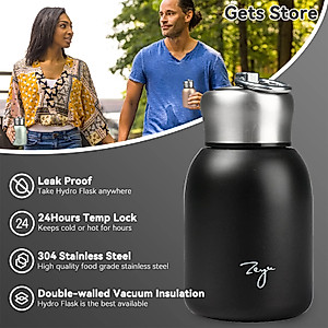 Gets Mini 9 oz Stainless Steel Water Bottle, 280ML Vacuum Insulated Water Bottle Leak Proof Sport Tumbler Cup Hot and Cold Water Bottle (Black)