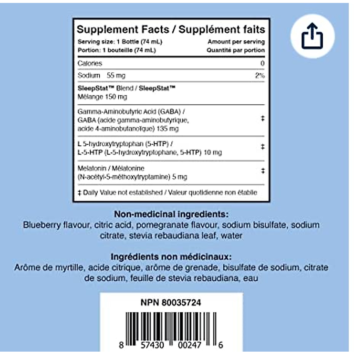 Dream Water Sleep Aid Supplement Drink; Melatonin 5mg, GABA, 5-HTP; Zero Sugar, Natural Flavors, No Added Colors, 2.5 oz Liquid Sleep Shots, Snoozeberry, 12-Count