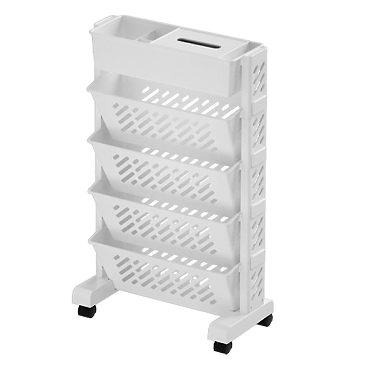 Tnfeeon Movable Bookshelf, Large Capacity Plastic Compact Stable Structure Storage Organizer Shelf for Office (5 Layer)