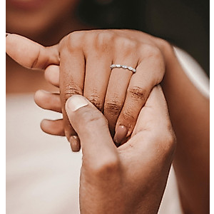 TIGRADE Eternity Ring Oval Milgrain Cubic Zirconia Anniversary Stacking Ring CZ Wedding Band for Women Size 3-13, Silver, Size 7