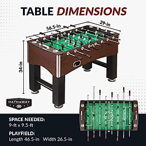 Hathaway Primo 56-In Foosball Table for Family Game Room - With E-Z Spin Bearings, Analog Scoring Units, Solid MDF Cabinet, Easy-Grip Handles & Adjustable Leg Levelers - Wood Grain Finish