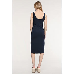 Emma's Closet Women's Tank Dress - Sleeveless Square Neck Casual Midi One Piece with Side Slit YCGD3150 Navy S