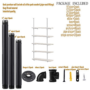 5 tier Industrial Wall Mount Iron Pipe Shelf Shelving Bracket Vintage Retro Ceiling Hung shelf DIY Open Bookshelf Storage for office Room Kitchen (2PcsX5Tier,70" Tall,12"deep,Hardware Only)