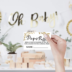 Golden leaves Diaper Raffle Sign,Baby Shower Game,Diaper Raffle Kit,Baby Shower Invitation Set-1 Sign and 50 Guessing Cards(5A)