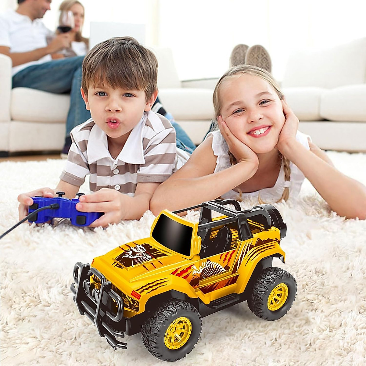 Remote Control Car, 1:20 Scale Off Road Rc Truck Racing Car Toy for Boys 4-7 8-12 Remote Control Truck with Led Headlights Monster Truck Toys Birthday Gift for Kids Ages 3-5, Yellow Dinosaur